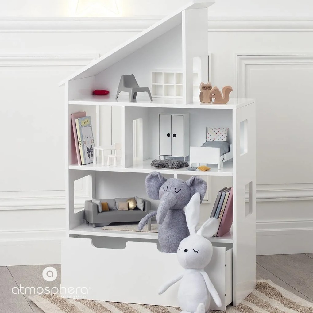 Dětská knihovna s úložným boxem na hračky, bílá