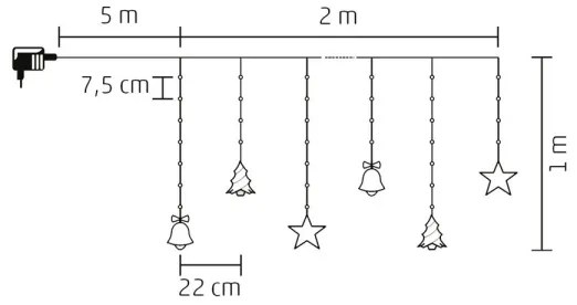 LED Vánoční venkovní řetěz 186xLED 7m IP44 studená bílá