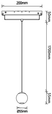 Mantra Magneto 48V Gruissan, černý závěs LED 7W 3000K 38°, on/off, průměr 5,5cm