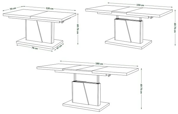 Rozkládací konferenční/jídelní stůl se zvedací deskou NINO šedá beton