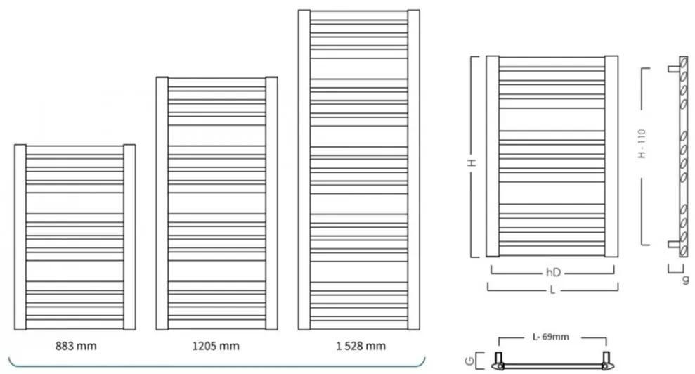 Instalprojekt Koupelnový radiátor MAKAO Barva radiátoru - Bílá, Rozměr radiátoru - 477 × 1205 mm, výkon 522 W, Typ připojení - Klasické (na rozteč) RADMAK501235
