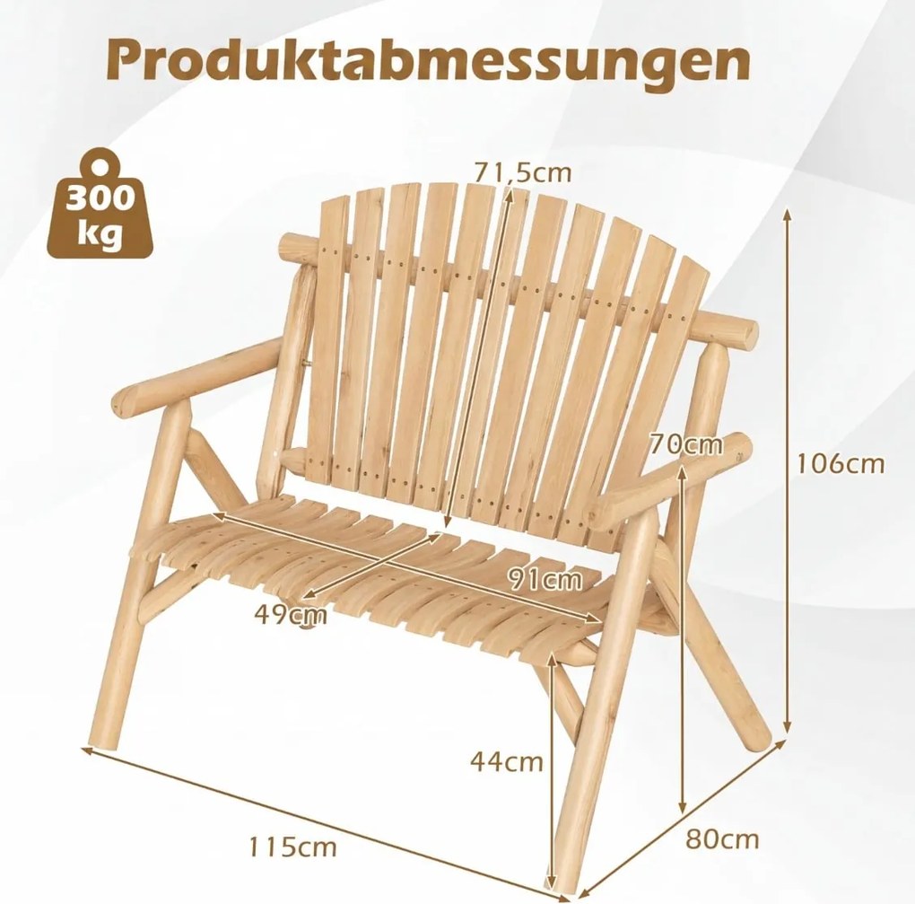 Costway 2-sedačka s područkami, dřevěná zahradní lavice, pojme až 300 kg