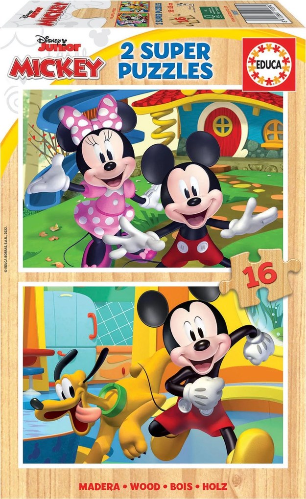 Educa dřevěné puzzle mickey a minnie 2 × 16 dílků