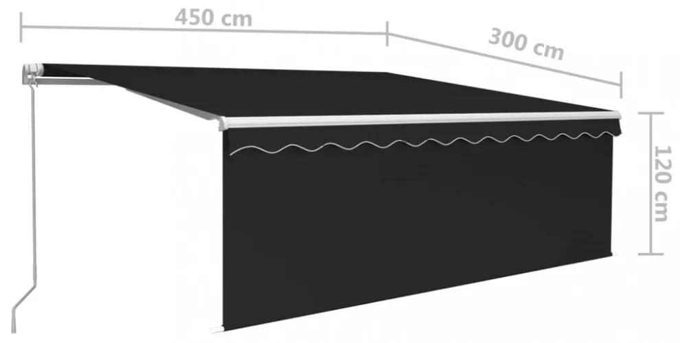 Ručně zatahovací markýza s roletou a LED 450x300 cm Dekorhome Antracit