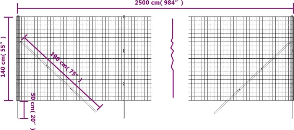 Drátěný plot antracitový 1,4 x 25 m pozinkovaná ocel 154219