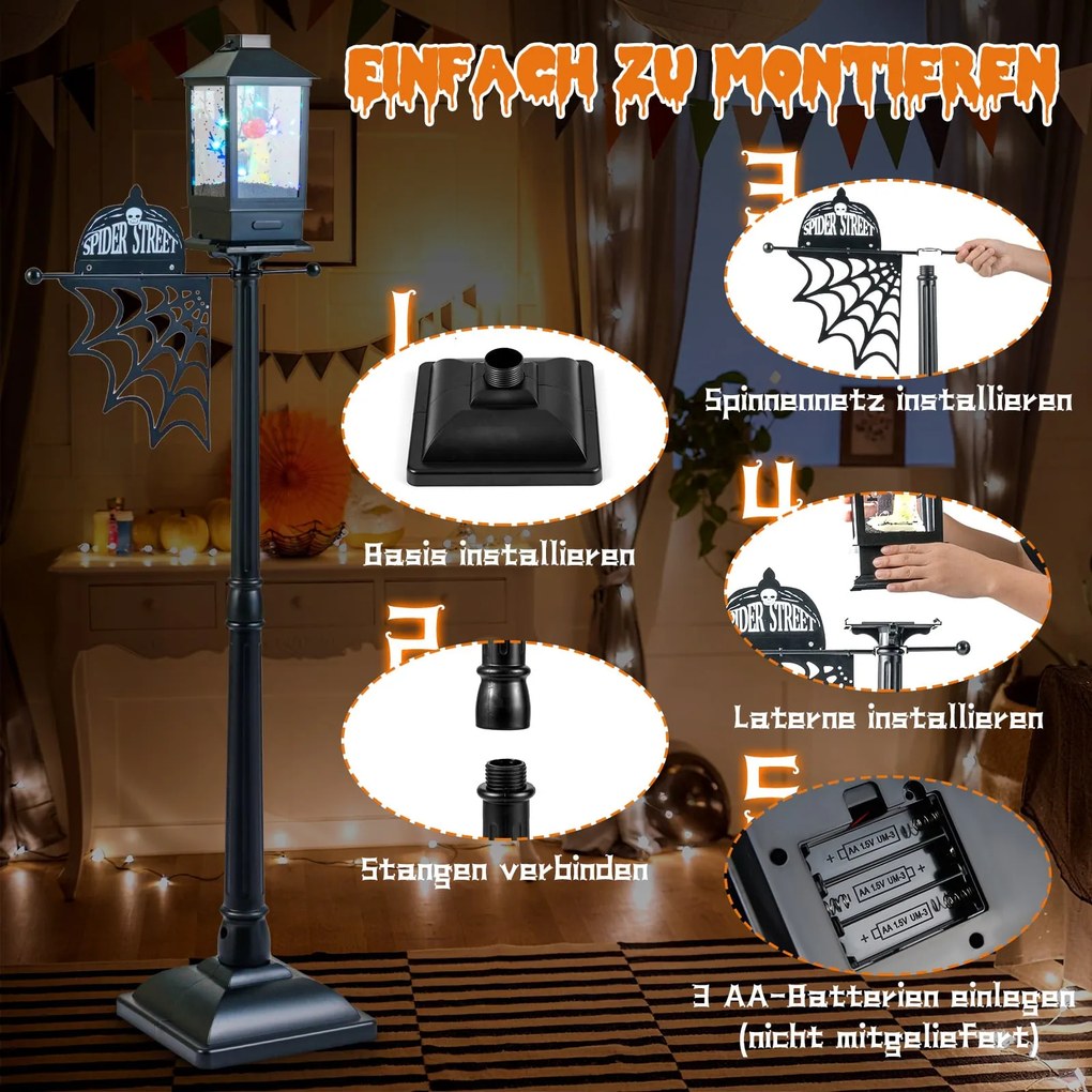 Costway 155 cm Halloween dekorativní pouliční lampa s 6 barevnými LED světly
