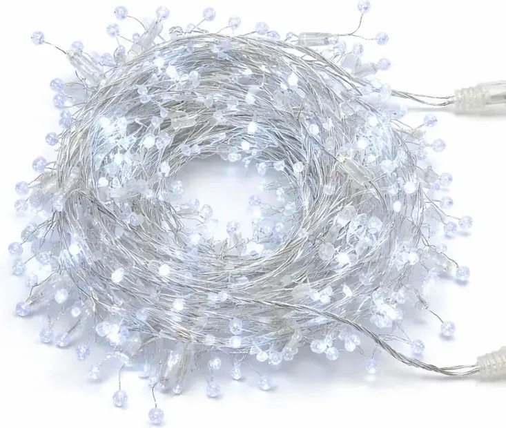 Eco Fix světelný řetěz venkovní s krystalky, 8 m, ledově bílá, 80 diod, 24 V, čirý kabel, IP44