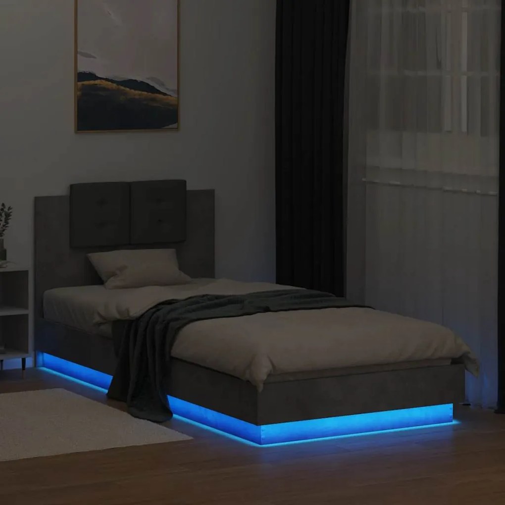 Rám postele s čelem a LED osvětlením betonově šedý 100 x 200 cm 3210027