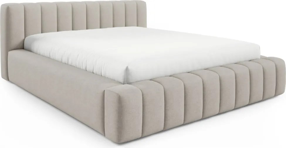 Čalouněná postel FRODIONE, 160x200 cm, s úložným prostorem a roštem Úložný prostor: S kovovým rámem úložného prostoru, Barva látky Wind: Světle hnědá (Wind 56)