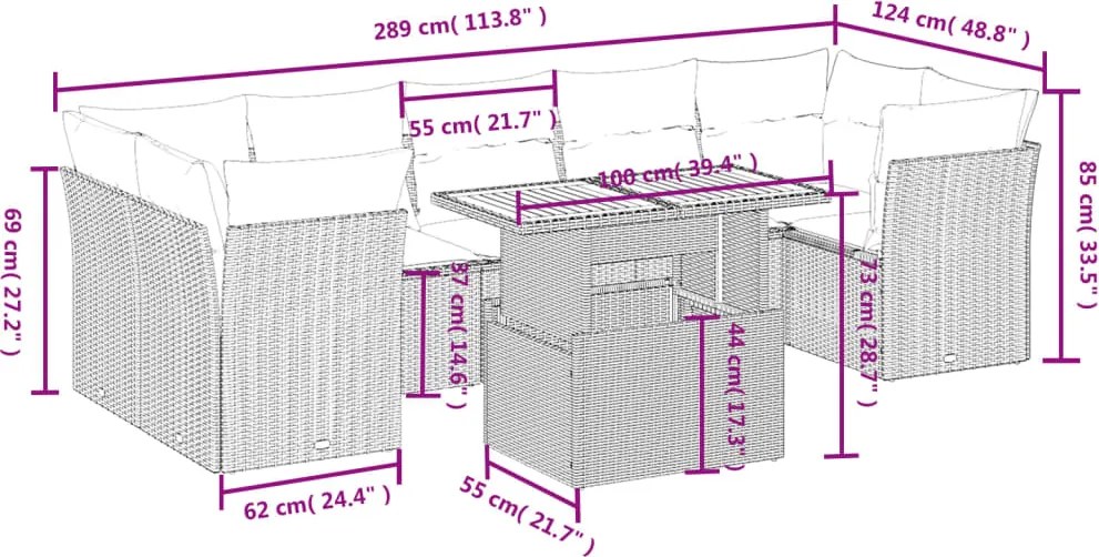 8dílná zahradní sedací souprava s poduškami béžová polyratan 3270702