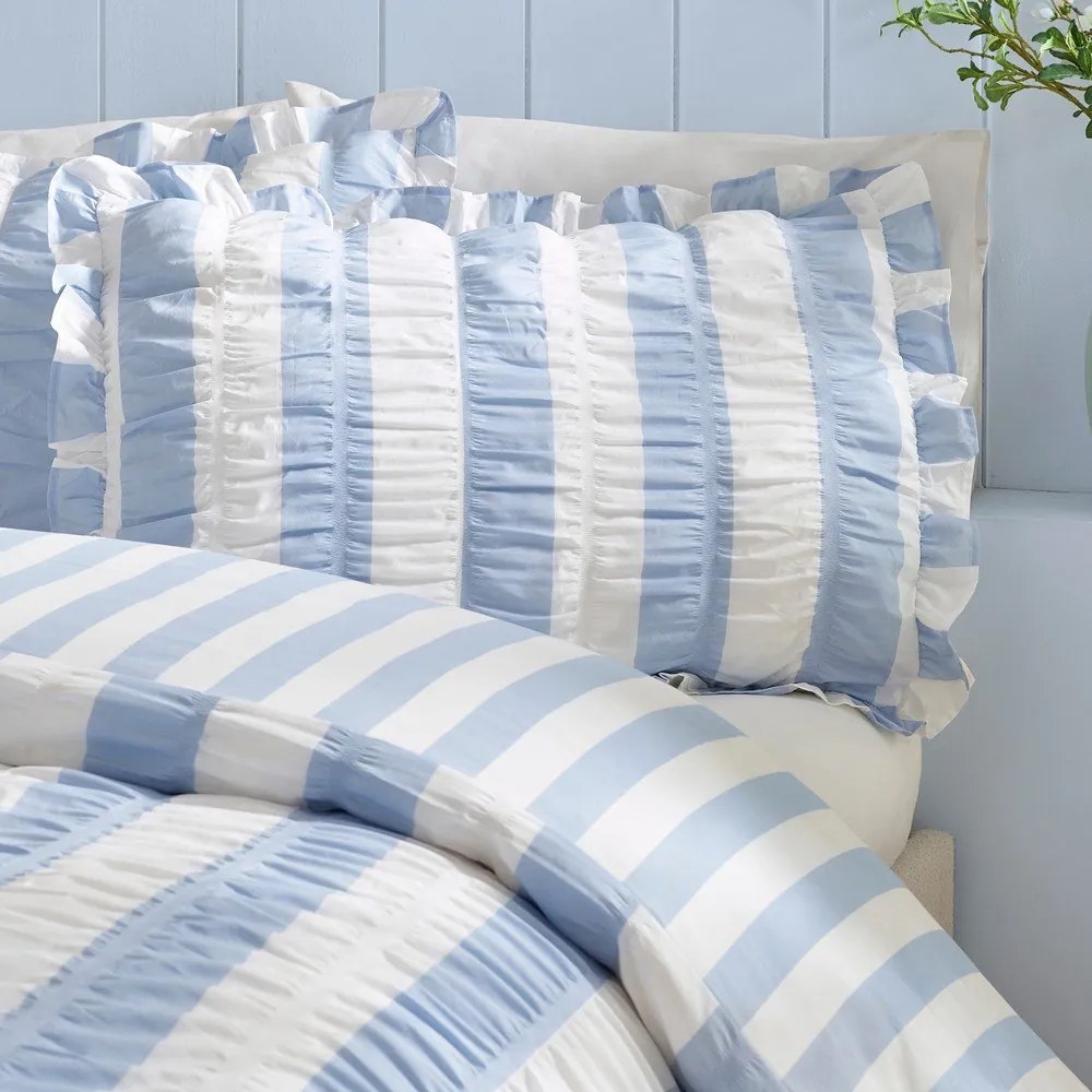 Modré povlečení na dvoulůžko 200x200 cm Seersucker Frill Stripe – Catherine Lansfield