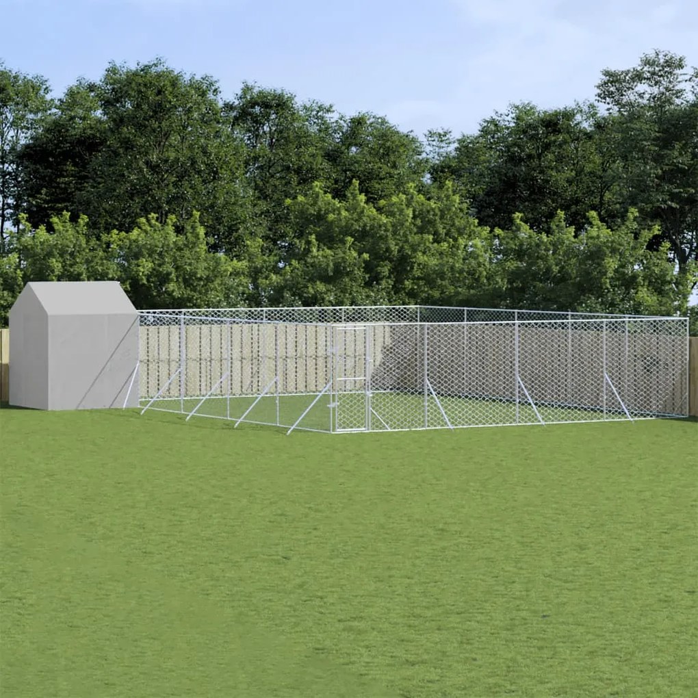 Venkovní psí kotec se střechou stříbrný 10 x 10 x 2,5 m ocel 3190481
