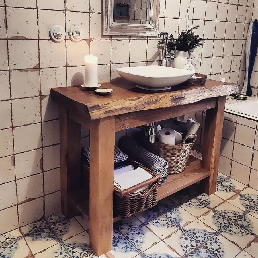 Stará Krása – Ruční výroba Koupelnový stolek z dubového masivu 80 x 100 x 45 - 50 cm