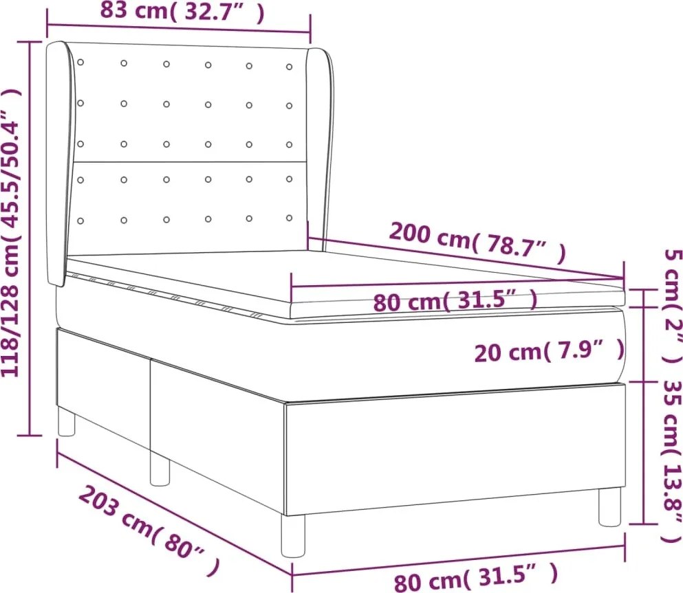 vidaXL Box spring postel s matrací 80 x 200 cm textil [3128798] Barva: krémová