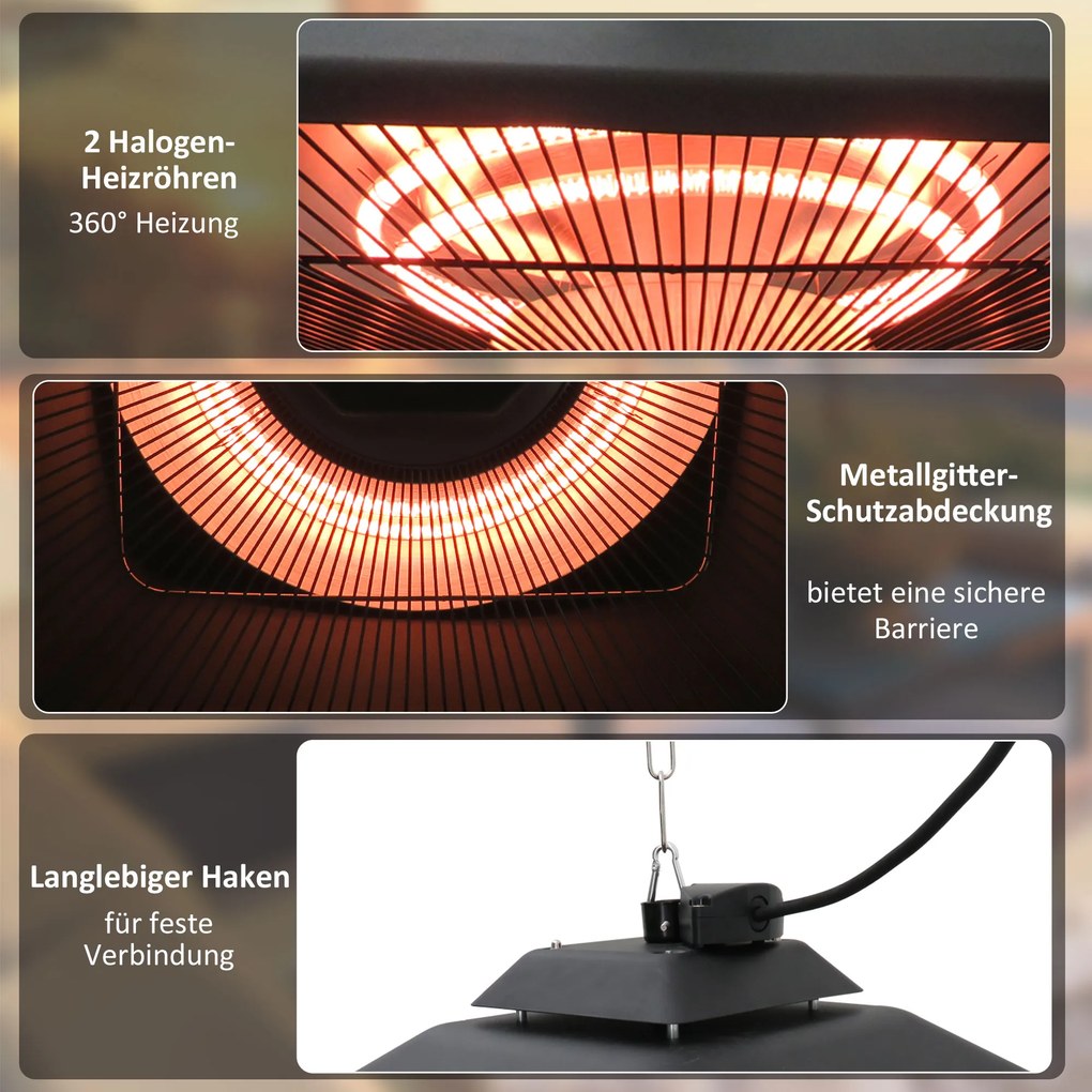 Outsunny Infračervený zářič 2000 wattový topný zářič s dálkovým ovládáním 2 stupně vytápění ochranný obal LED indikace elektrický tepelné záření kvar…