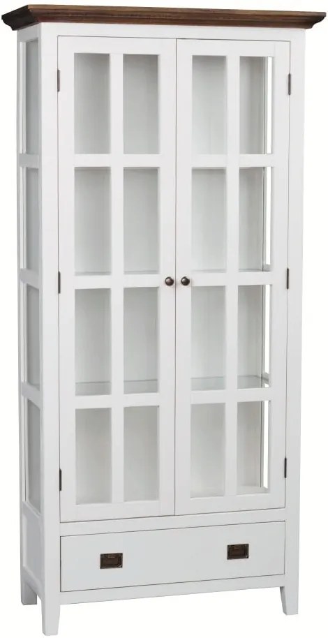 Bílá dřevěná vitrína Rowico Nottingham, výška 195 cm
