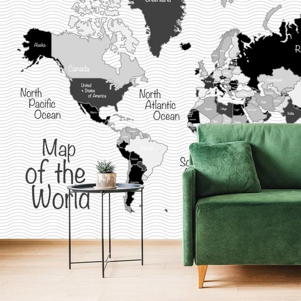 Samolepící tapeta stylová černobílá mapa - 150x100 cm