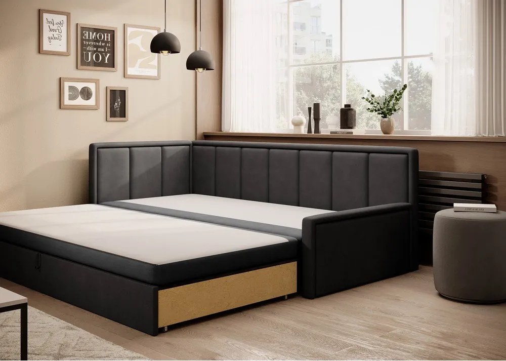 Tmavě šedá žinylková rozkládací/s úložným prostorem pohovka 214 cm Fulgeo – ELTAP