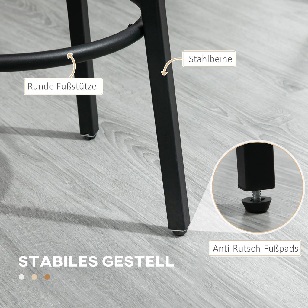 HOMCOM Barová židle sada 2 kuchyňských židlí s podnožkou v industriálním designu, kovový rám, pro jídelnu do 120 kg, 42x42x65 cm, hnědá | Aosom.de