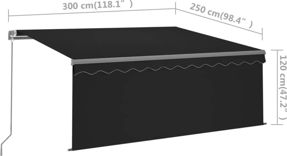 vidaXL Marketos Ručně zatahovací markýza s roletou 3 x 2,5 m antracitová