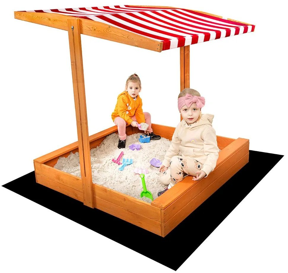 Dětské dřevěné pískoviště se stříškou Baby Mix 120x120 cm červeno-bílé