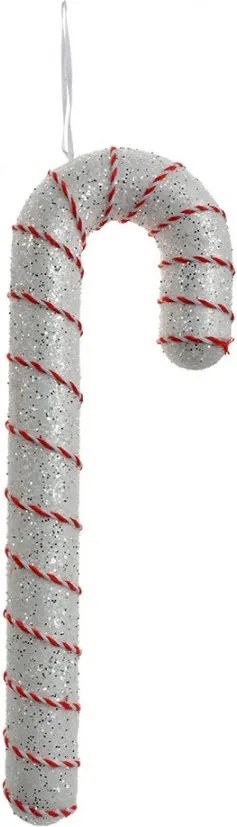 Bílo-červená třpytivá vánoční ozdoba cukrová hůlka - 11*4*33 cm