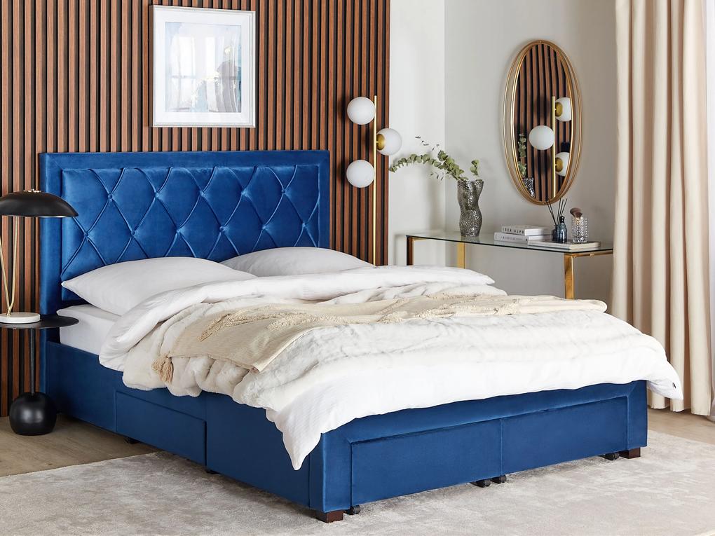 Sametová postel s úložným prostorem 160 x 200 cm modrá LIEVIN Beliani
