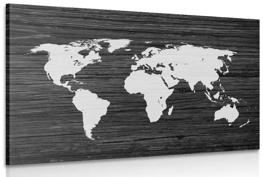 Obraz mapa světa na dřevě v černobílém provedení Varianta: 120x80