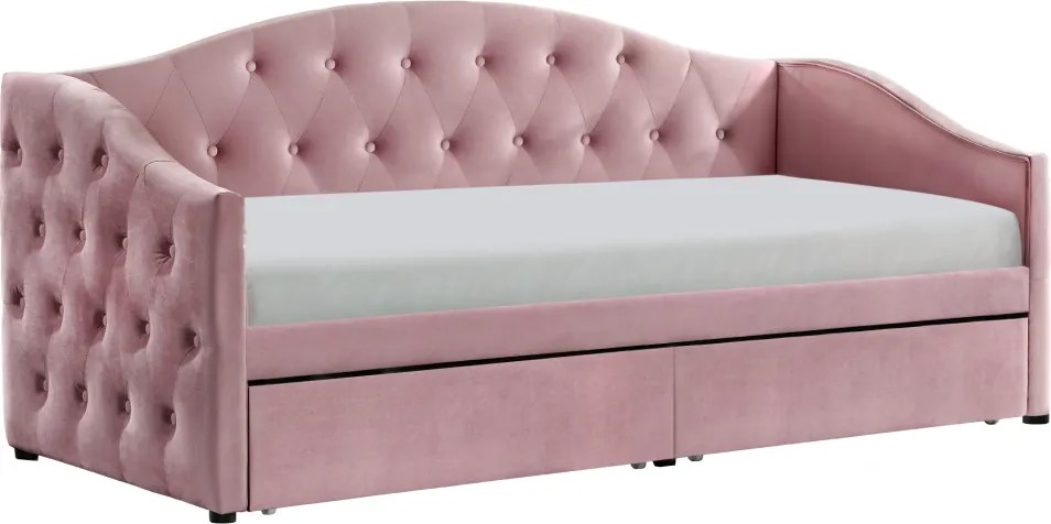 Postel s úložným prostorem, 90x200, růžová Velvet látka, ZASKA