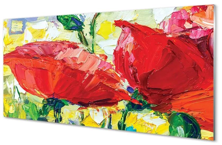 Obraz na skle červené květy 100x50 cm