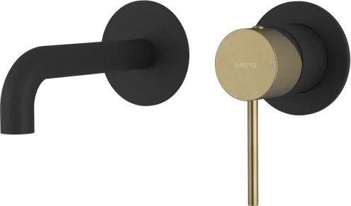 Sapho Sapho, ULTRAMIX 2-prvková podomítková umyvadlová baterie, hubice 16cm, černá mat/zlato mat, UT118BG