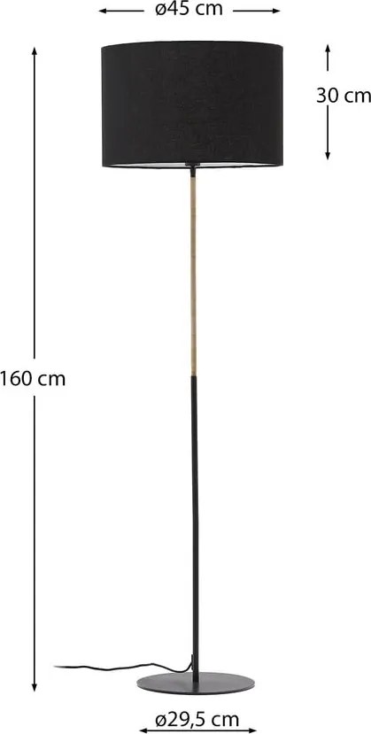 Černá stojací lampa s textilním stínidlem (výška 160 cm) Canar – Kave Home