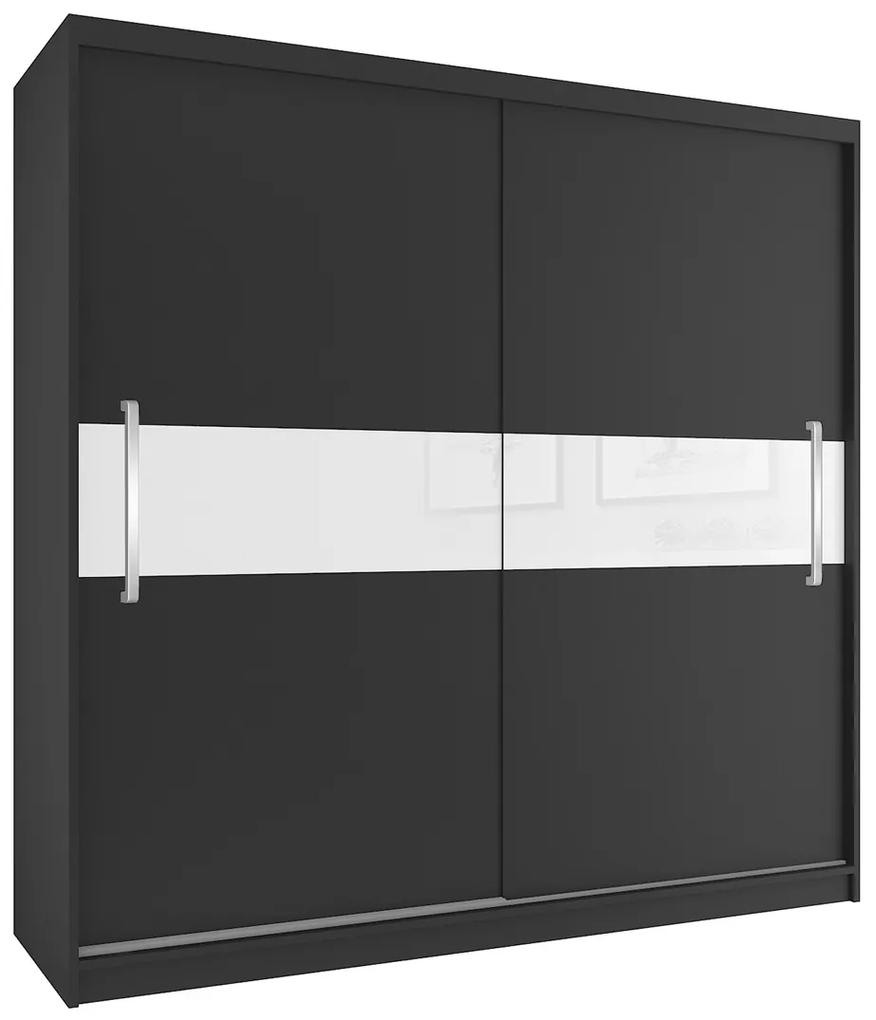Šatní skříň 200cm Belini černý mat s posuvnými dveřmi  SI SZP1/2/B/B/W/UU
