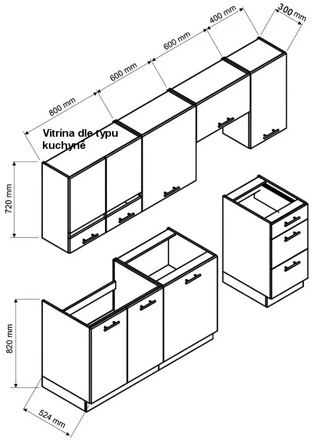 Casarredo Kuchyně AGATA 180/240 bílá/tmavě šedý mat