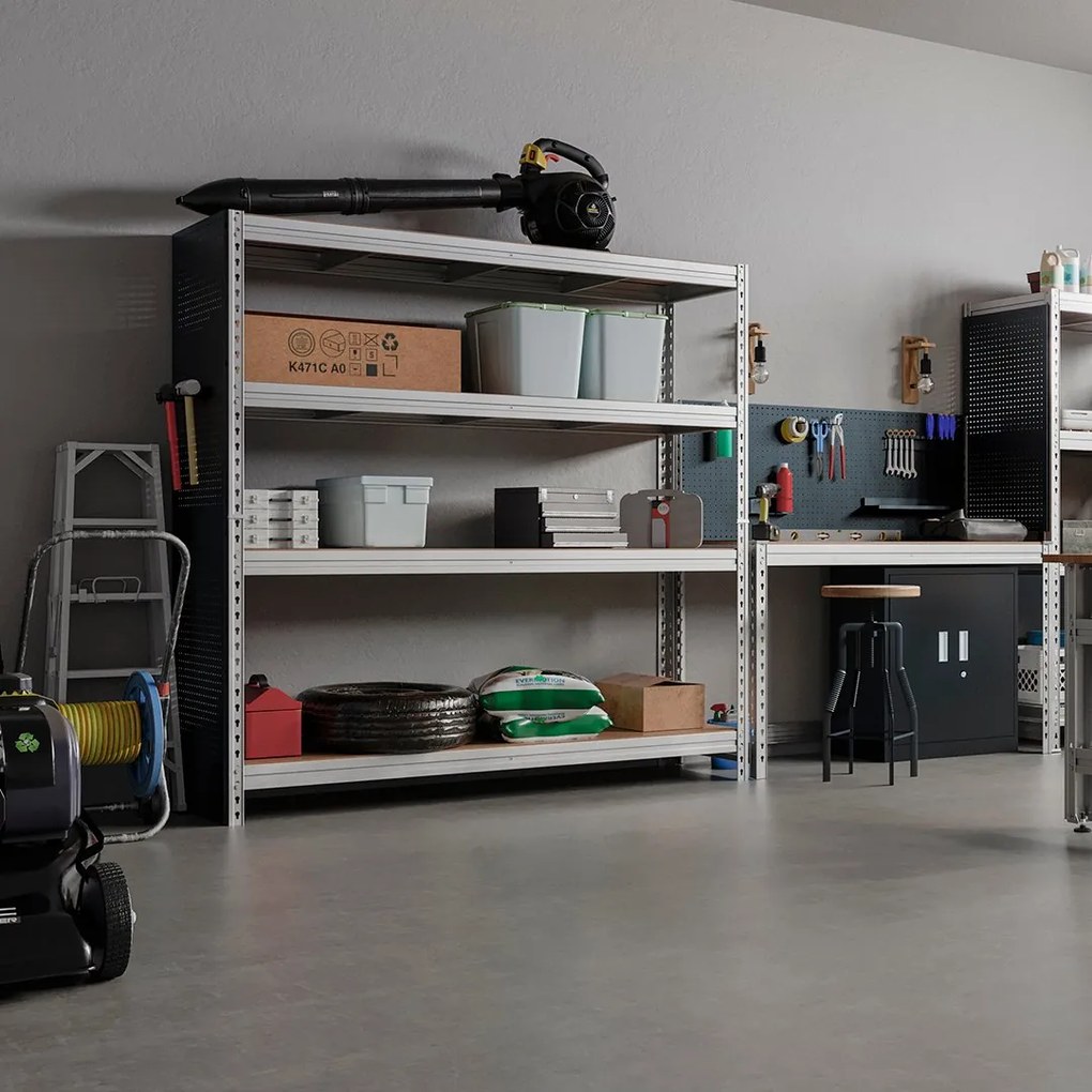 Kovový regál BULLRACK RIVET PRO 200x120x60 DTD dřevotříska 4 úrovně pozinkovaná