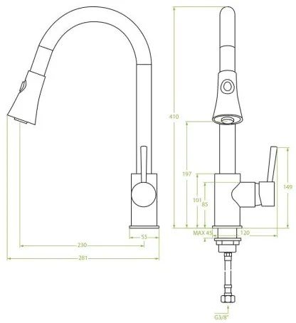 Laveo Daru, kuchyňská baterie stojící h-410, černá, LAV-BLD_769D