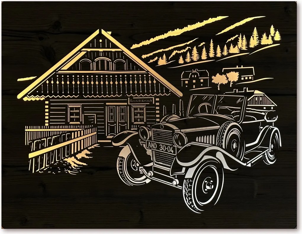 Li-Go "Veterán" světelný obraz 230V 90x60 cm provedení povrchu: dub světlý