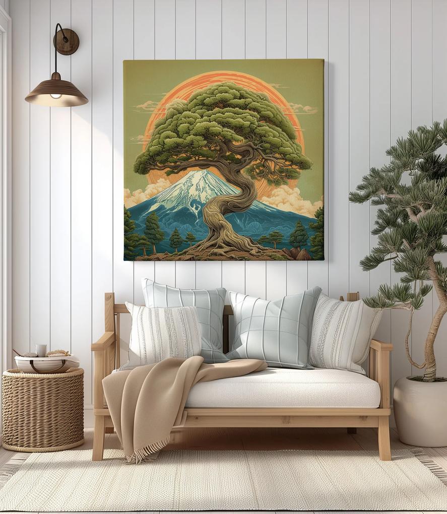 Obraz na plátně - Strom života Japonské slunce FeelHappy.cz Velikost obrazu: 100 x 100 cm