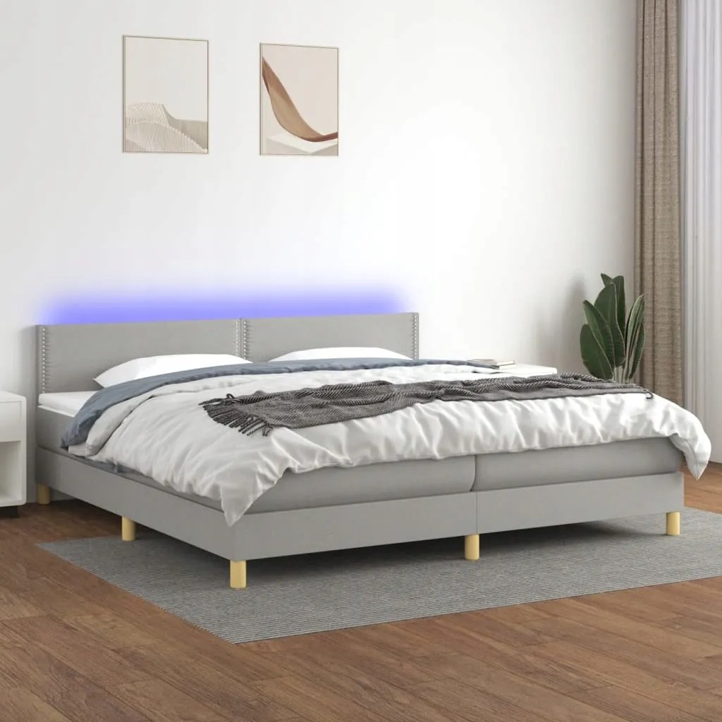 Box Spring Postel S Matrací A Led Textil Světle Šedá Hladké s hřebíky 200