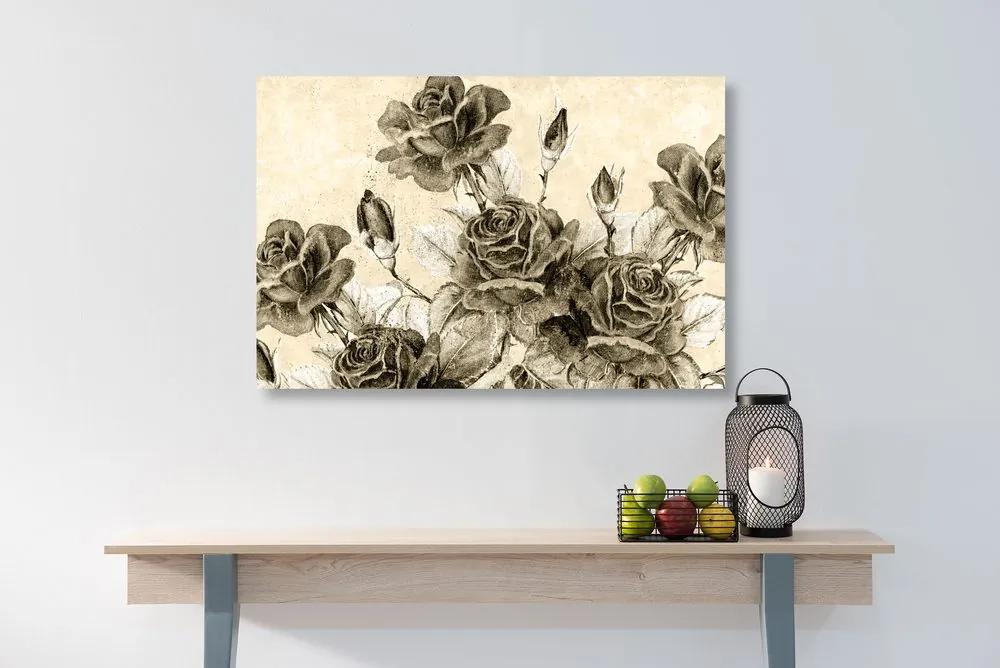 Obraz vintage kytice růží v sépiovém provedení Varianta: 60x40