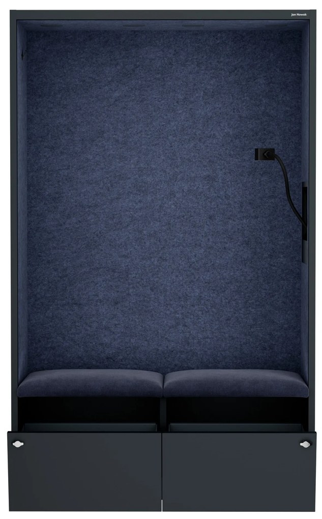 Kancelářská akustická kabina se sedátkem a USB-C portem, korpus antracitový / sedák námořnická modrá, 1150 mm: SALLY MentalBox