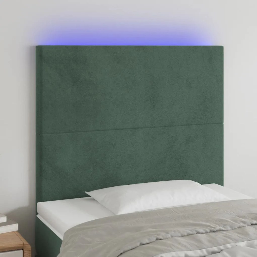 Čelo postele s LED tmavě zelená 80x5x118/128 cm samet