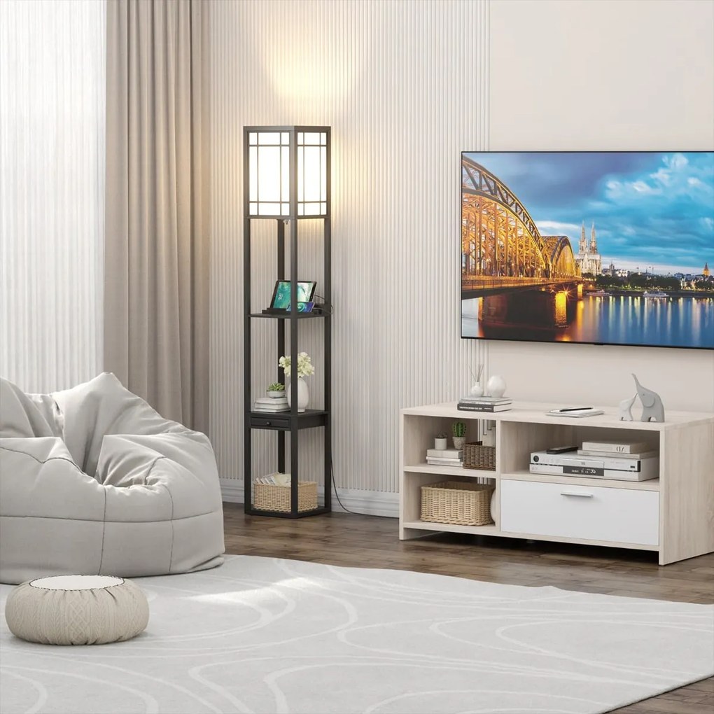 Costway Moderní regálová stojací lampa do obývacího pokoje a ložnice, černý