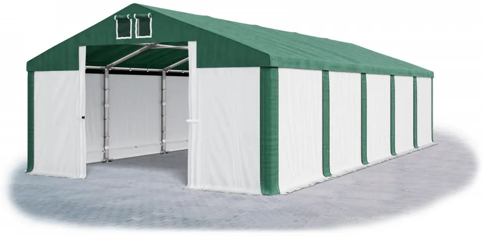 Garážový stan 6x12x4m střecha PVC 560g/m2 boky PVC 500g/m2 konstrukce ZIMA Zelená Bílá Zelené