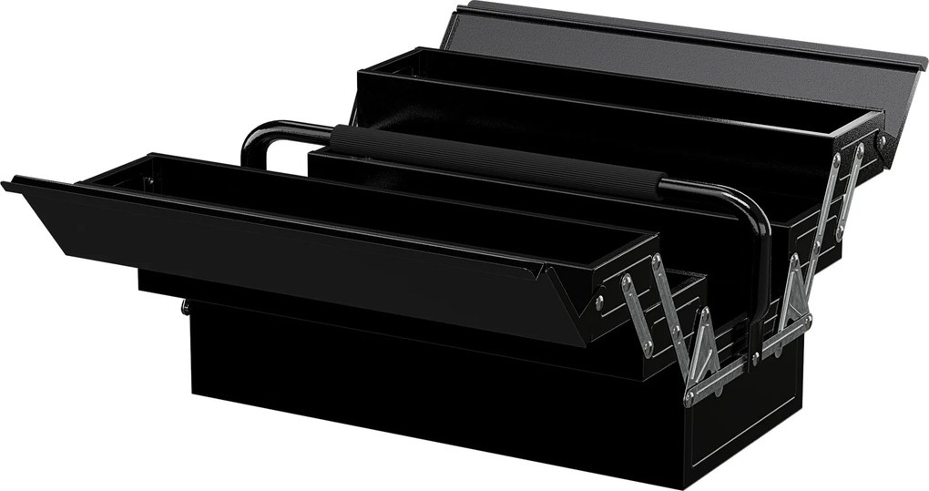 DURHAND kovový toolbox - Sada nářadí - 3 úrovně, 5 teleskopických přihrádek - Černý ocelový plech
