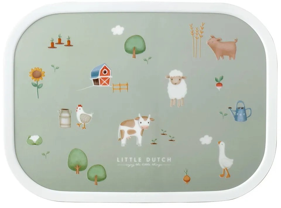 Bílý/světle zelený plastový dětský svačinový box Little Farm by Little Dutch – Mepal