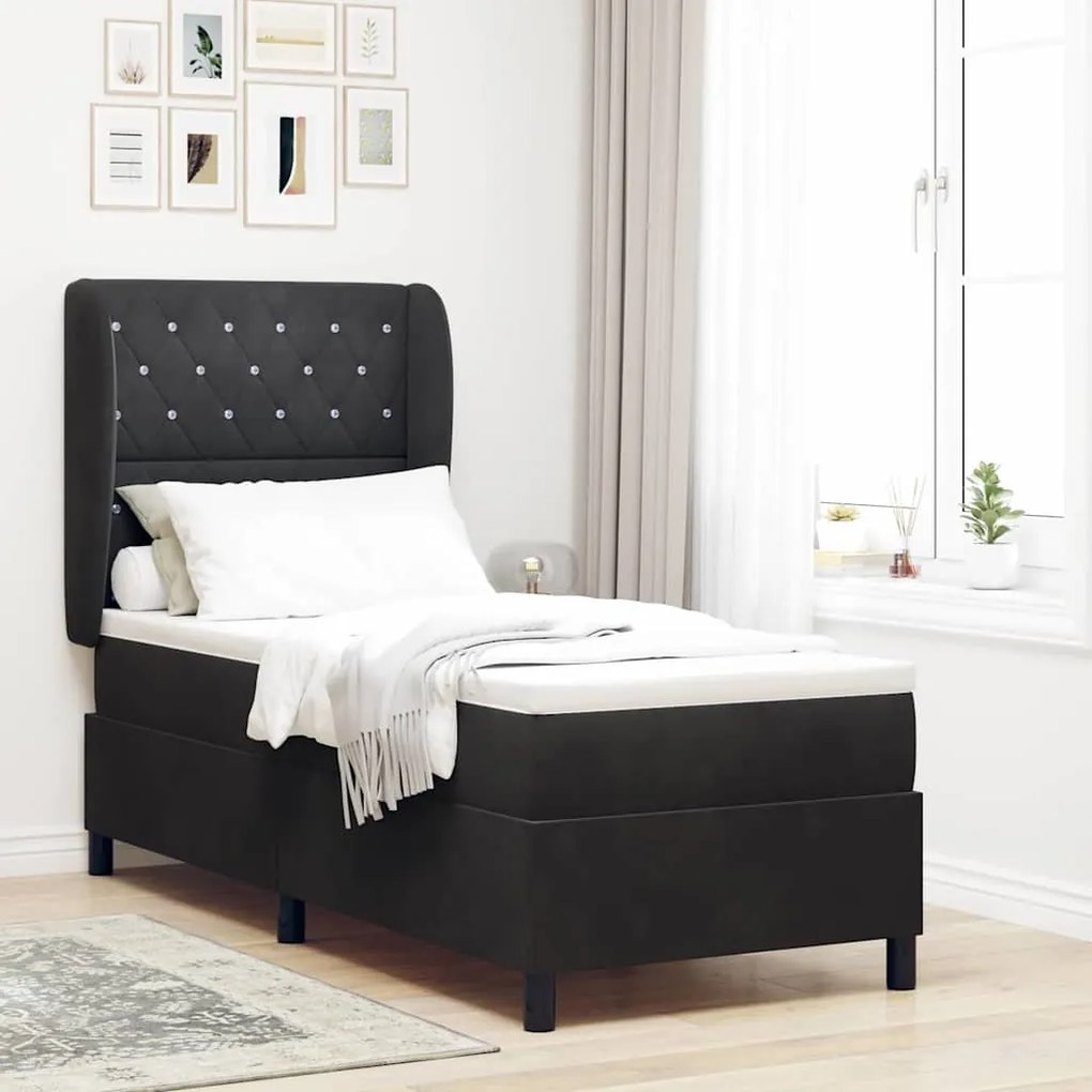 Postel s boxspringem s matrací s čelo Černý 200 x 80 cm samet 3340846