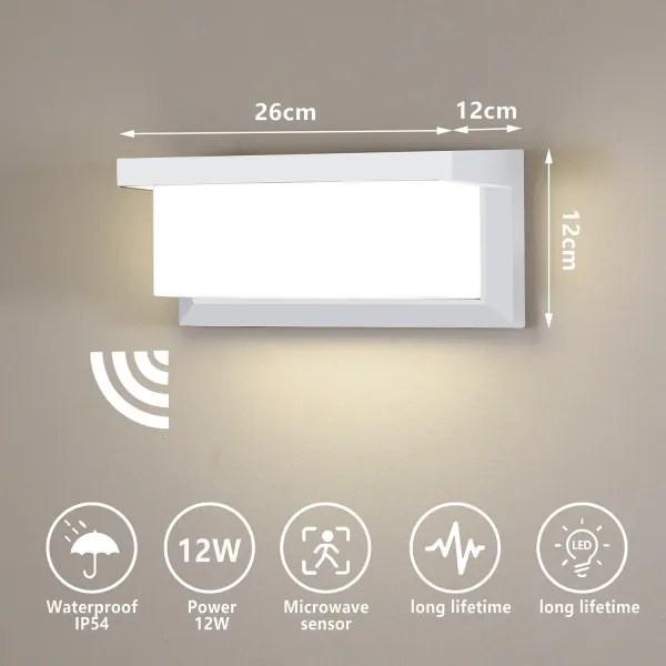 Brilagi-LED Venkovní nástěnné svítidlo se senzorem BRICKY LED/12W/230V bílá IP54