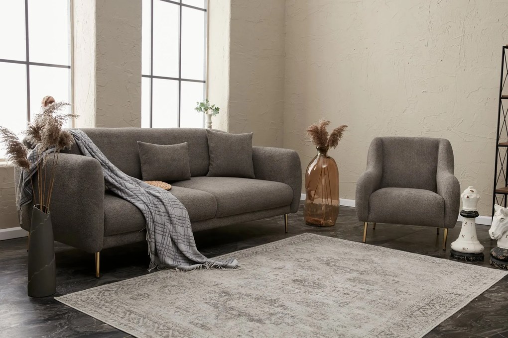 Atelier del Sofa 3-místná pohovka Simena - Grey, Šedá, Zlatá