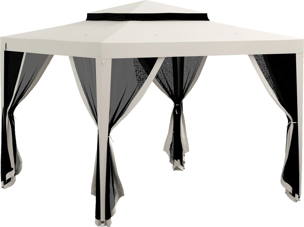 Outsunny Zahradní Altán 3x3 m Odnímatelná Zastřešení Outdoor s 4 Bočními Moskytiérami Dvojitá Střecha a Vodotěsný Kovový Rám Pavilion pro Terasu a Pat